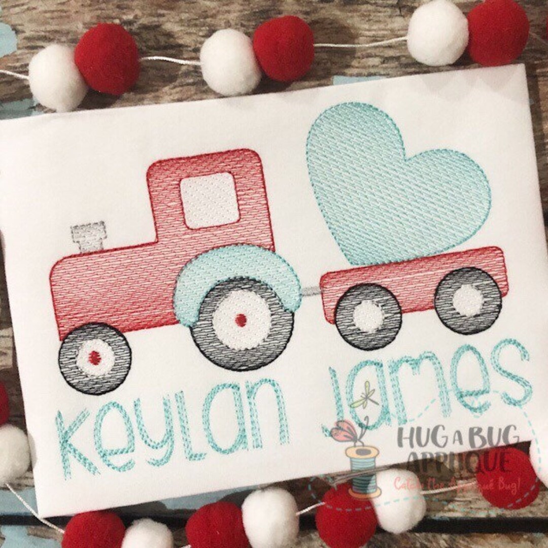 Valentine Tractor Heart Sketch Stitch Embroidery Design 5x7 6x10 8x8 ...