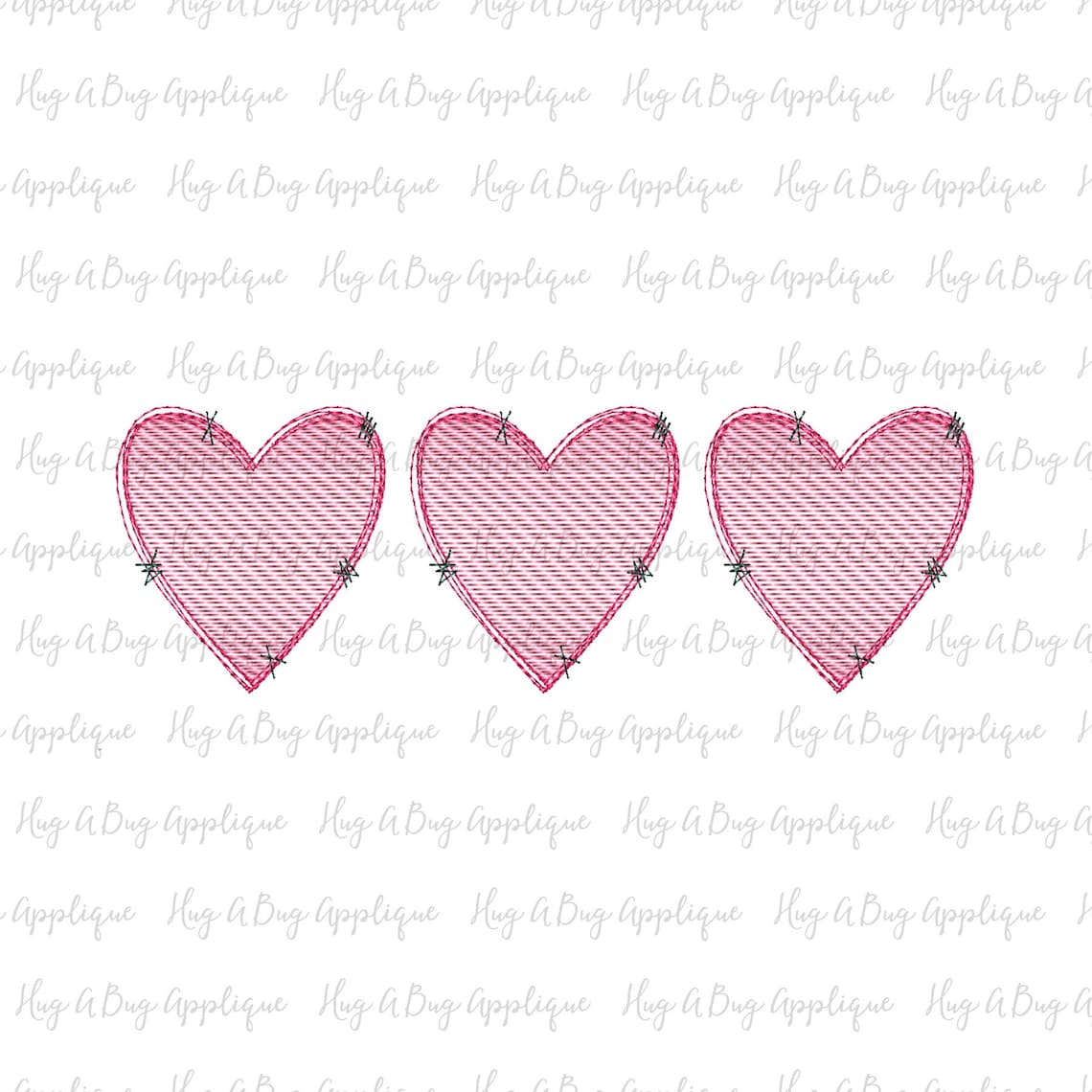 Valentine Scratch Heart Trio Sketch Stitch Embroidery Design - Etsy