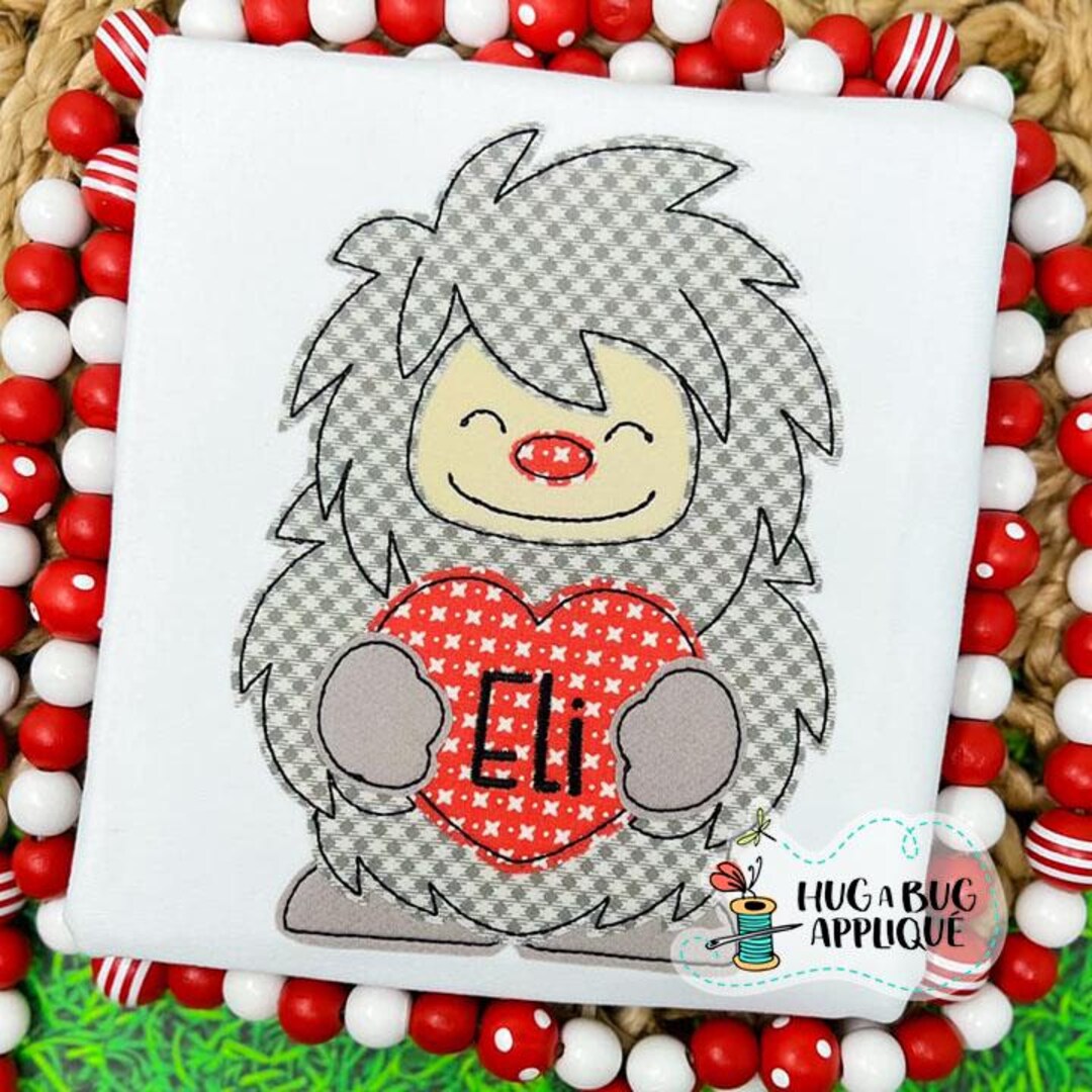 Yeti Heart Bean Stitch Applique Design 5x7 6x10 8x8 8x12 9x9 - Etsy