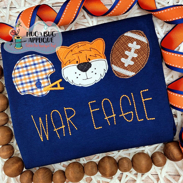 Helmet Tiger Football Bean Stitch Applique Design 5x7 6x10 8x8 8x12 9x9 ...