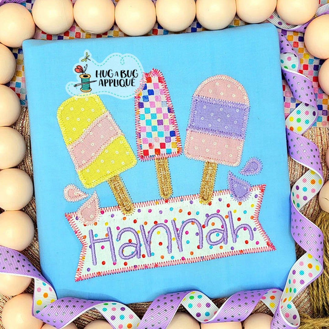 Popsicles Trio Box Zig Zag Stitch Applique Design 5x7 6x10 8x8 8x12 9x9 ...
