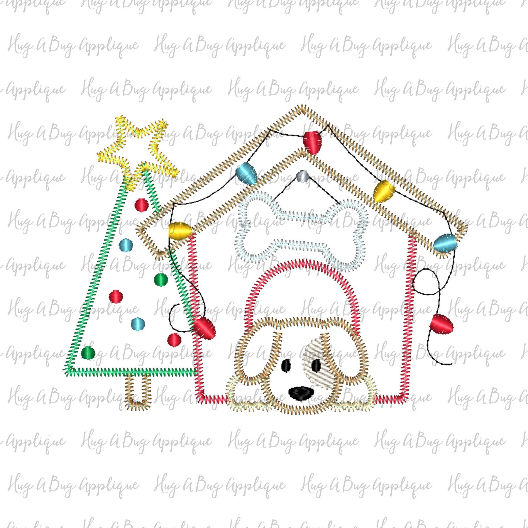 Dog House Tree Zig Zag Stitch Applique Design 5x7 6x10 8x8 - Etsy