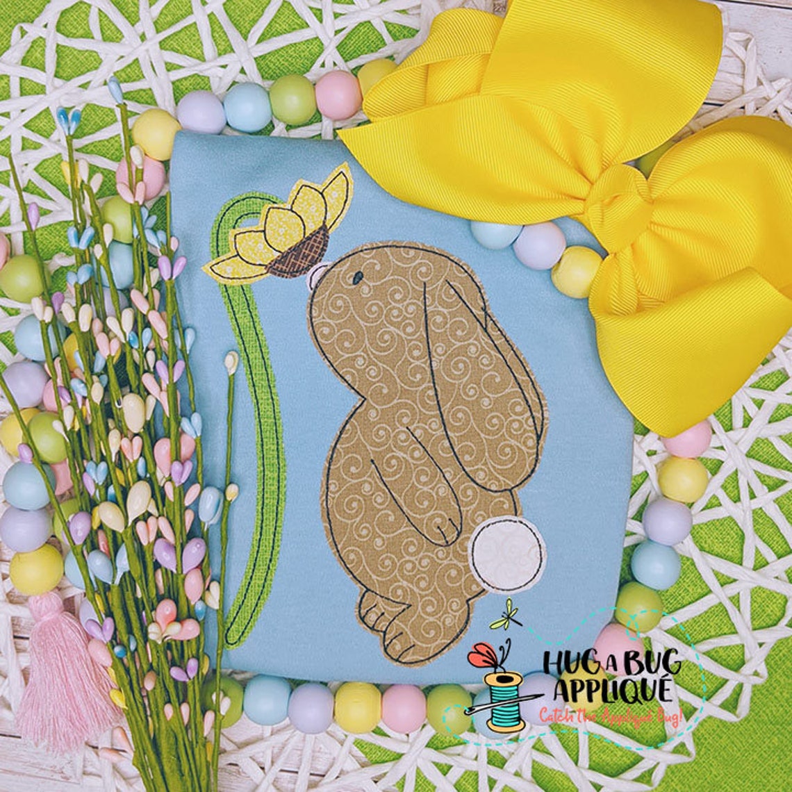 Bunny Daisy Bean Stitch Applique Design 5x7 6x10 8x8 8x12 - Etsy France