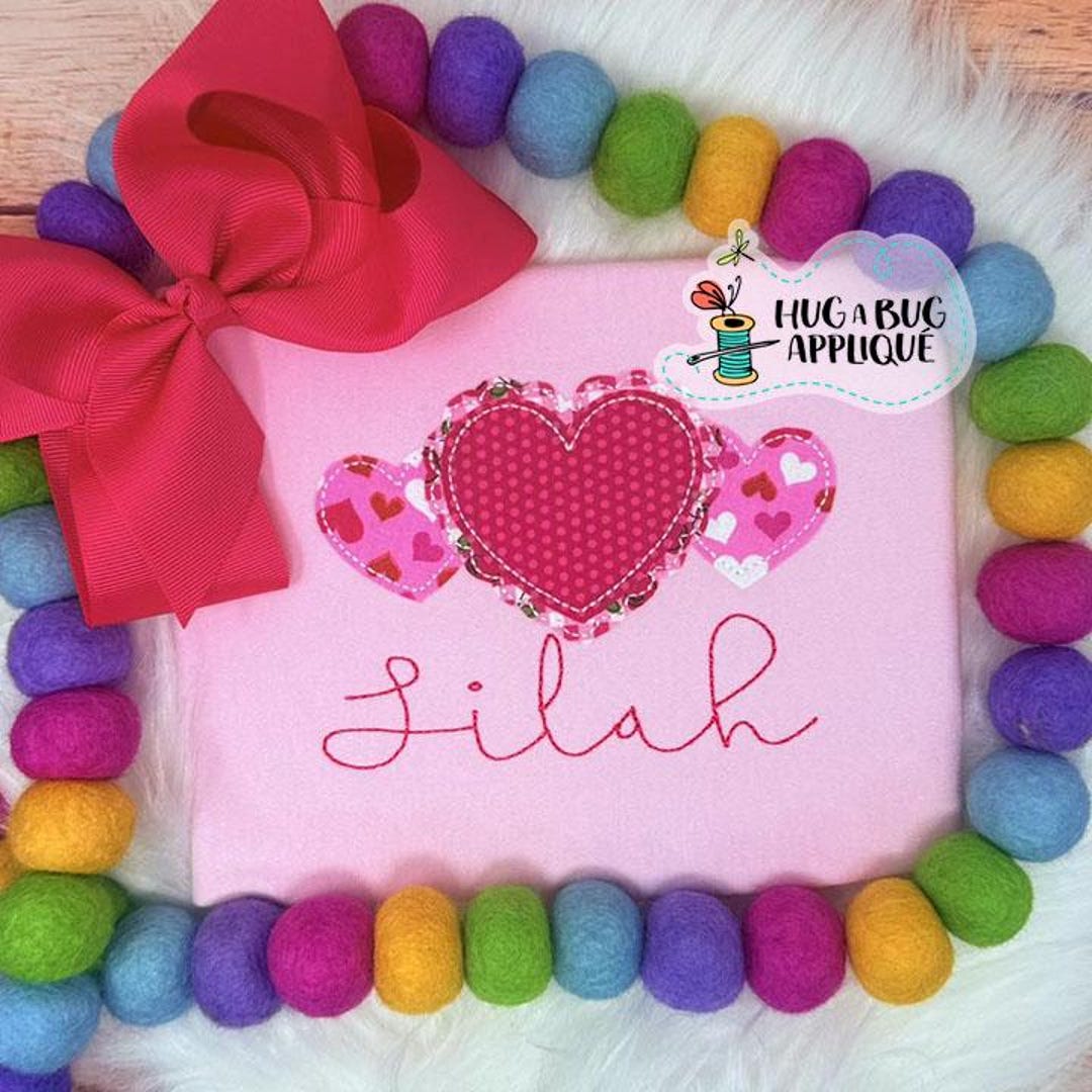 Frilly Heart Trio Bean Stitch Applique Design 5x7 6x10 8x8 8x12 9x9 - Etsy