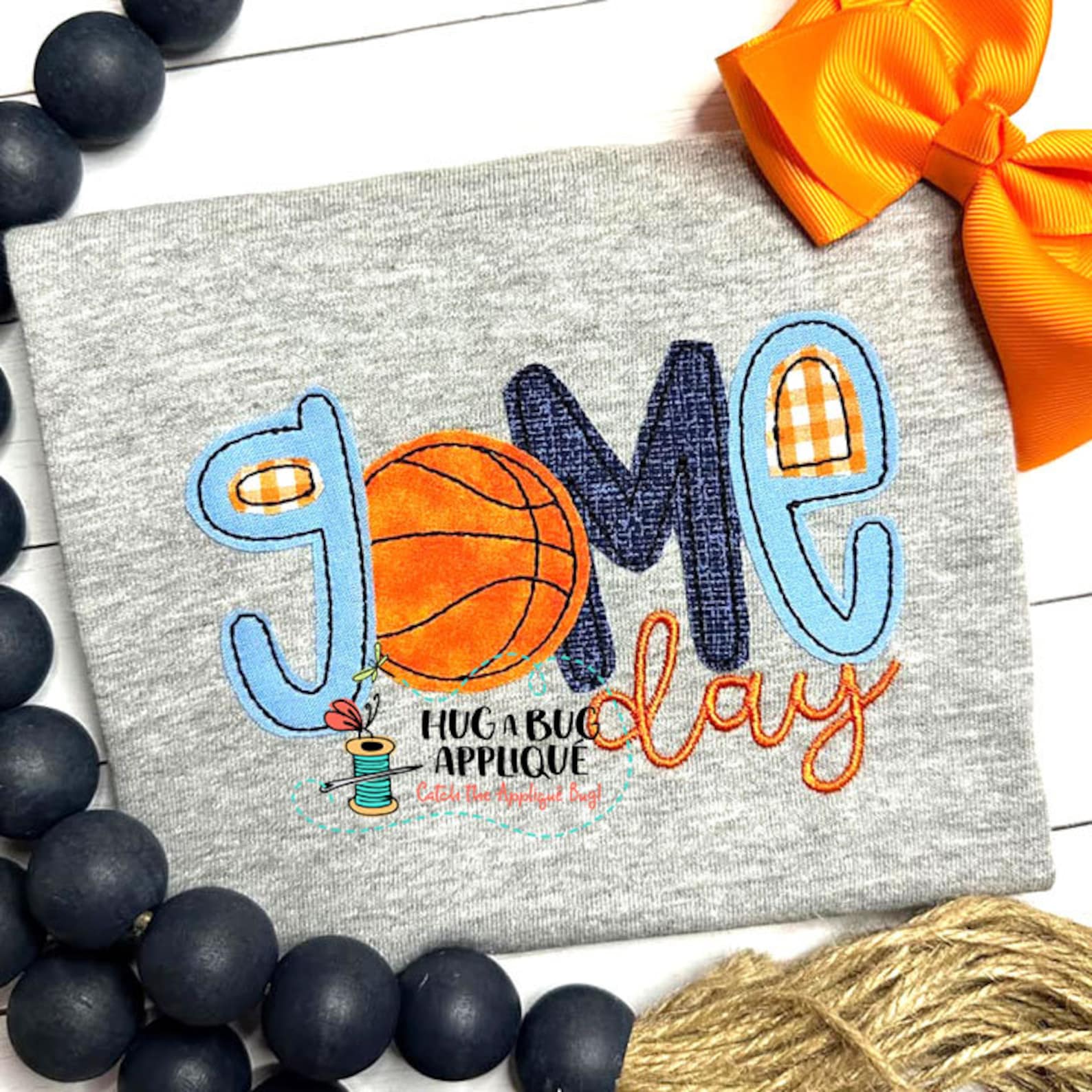 Game Day Basketball Bean Stitch Applique Design 5x7 6x10 8x8 8x12 9x9 ...