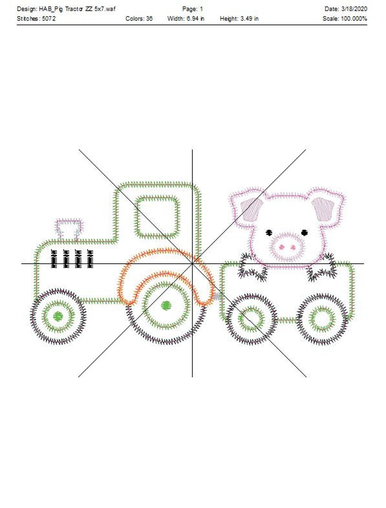 Pig Tractor Zig Zag Stitch Applique Design 5x7 6x10 8x8 9x9 8x12 - Etsy