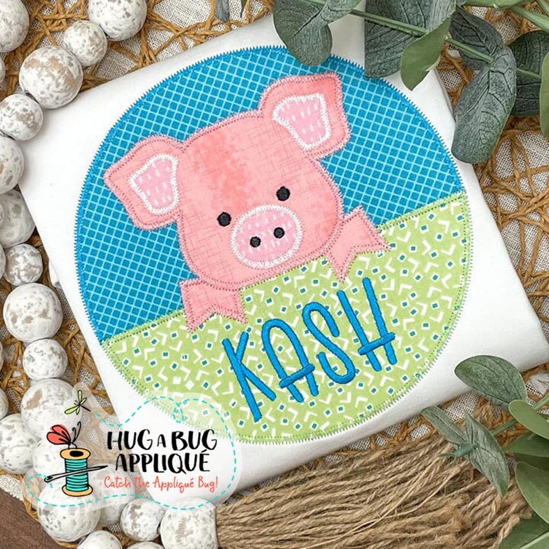 Pig Split Circle Zig Zag Stitch Applique Design 4x4 5x7 6x6 7x7 8x8 9x9 ...
