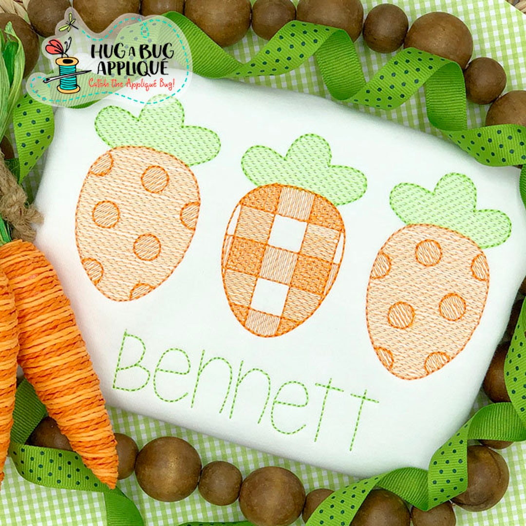Dot Gingham Carrot Trio Sketch Stitch Embroidery Design 5x7 6x10 8x8 ...