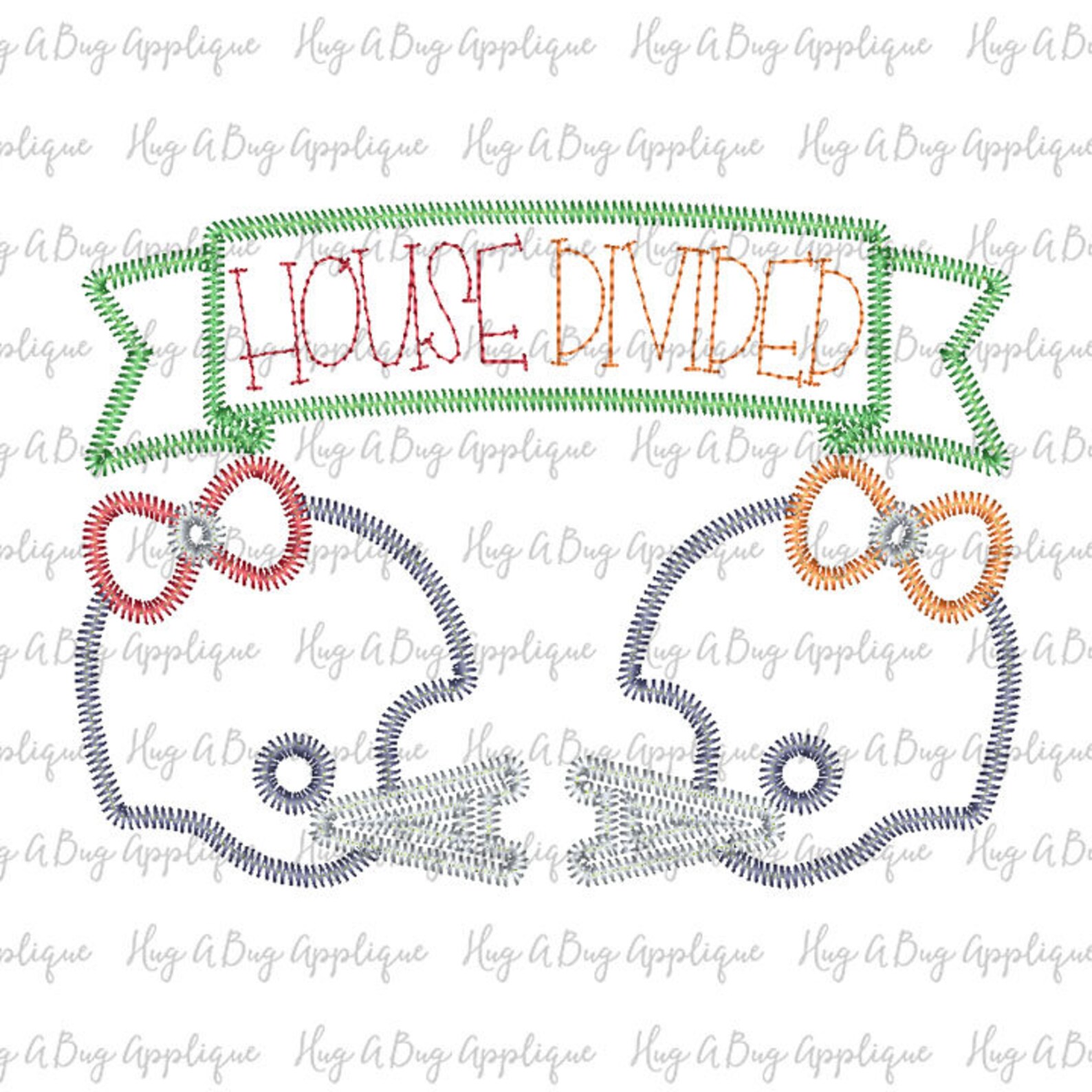 House Divided Helmets Bows Zig Zag Stitch Applique Design 5x7 6x10 8x8 ...