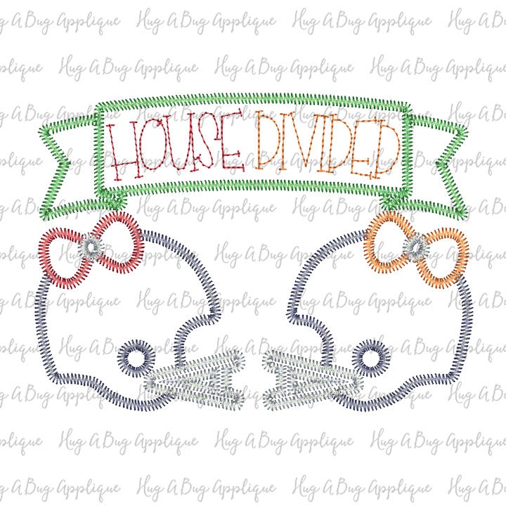 House Divided Helmets Bows Zig Zag Stitch Applique Design 5x7 6x10 8x8 ...