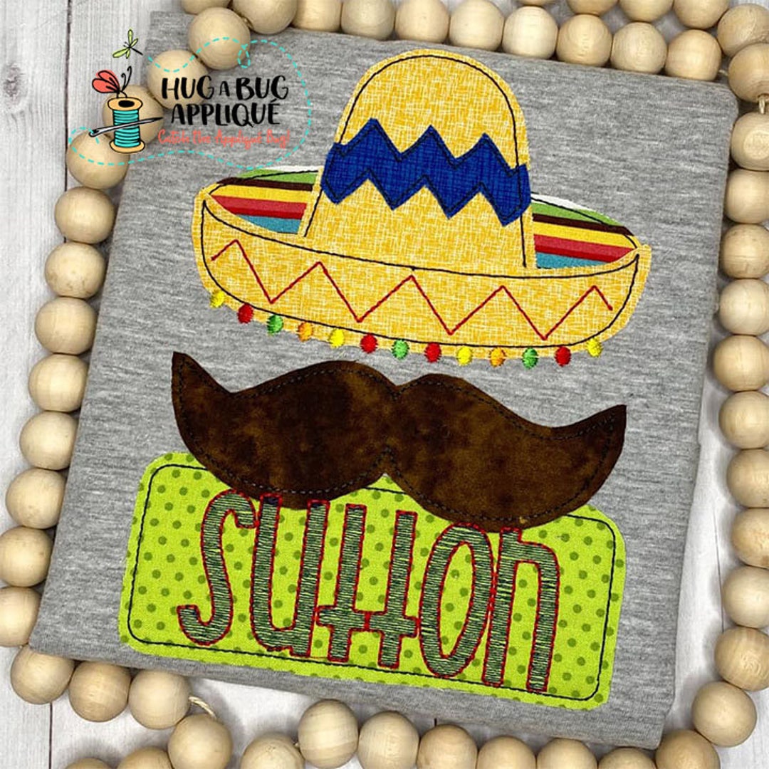 Sombrero Mustache Box Bean Stitch Applique Design 5x7 6x10 8x8 8x12 - Etsy