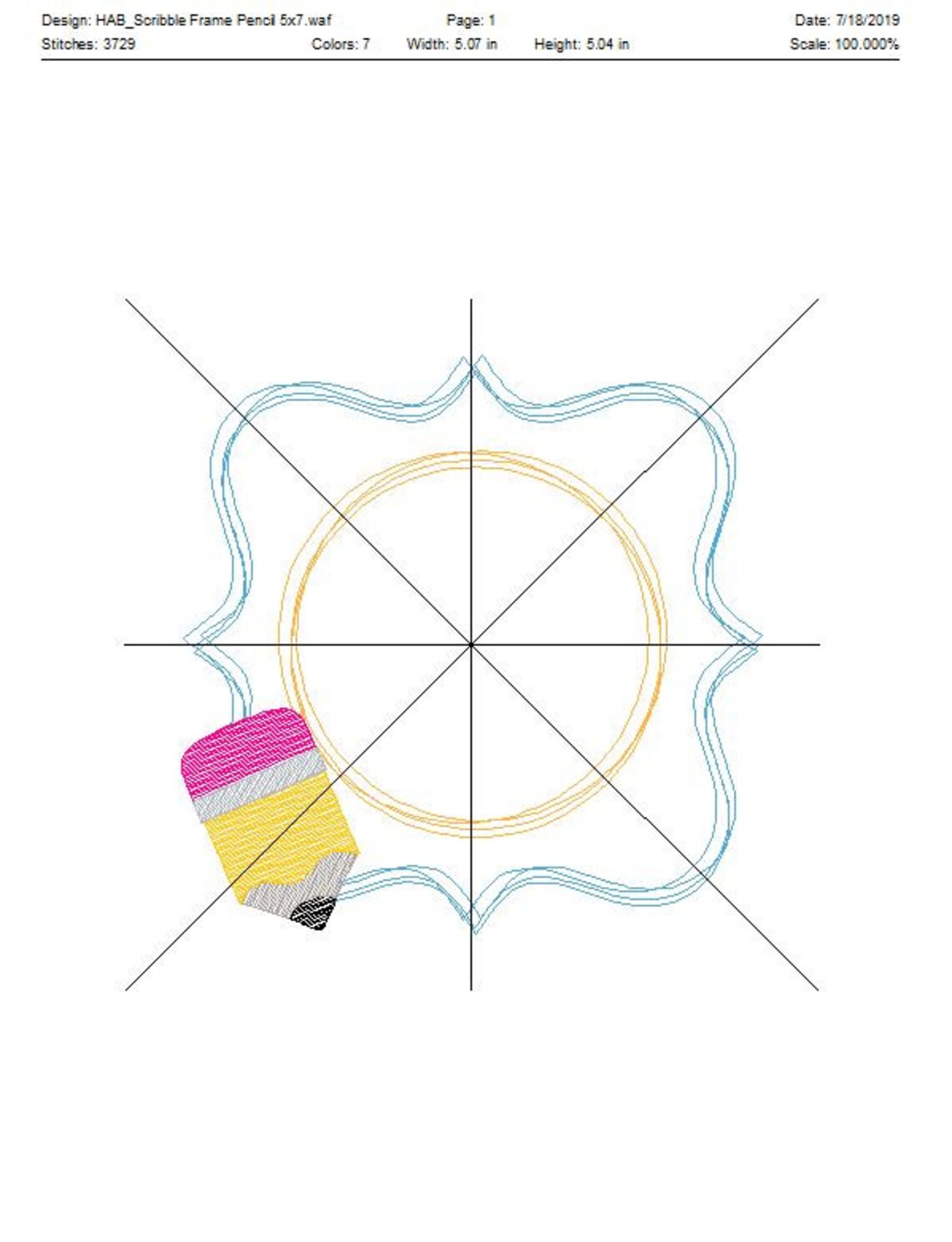 Scribble Frame School Pencil Embroidery Design 4x4 5x7 6x10 - Etsy