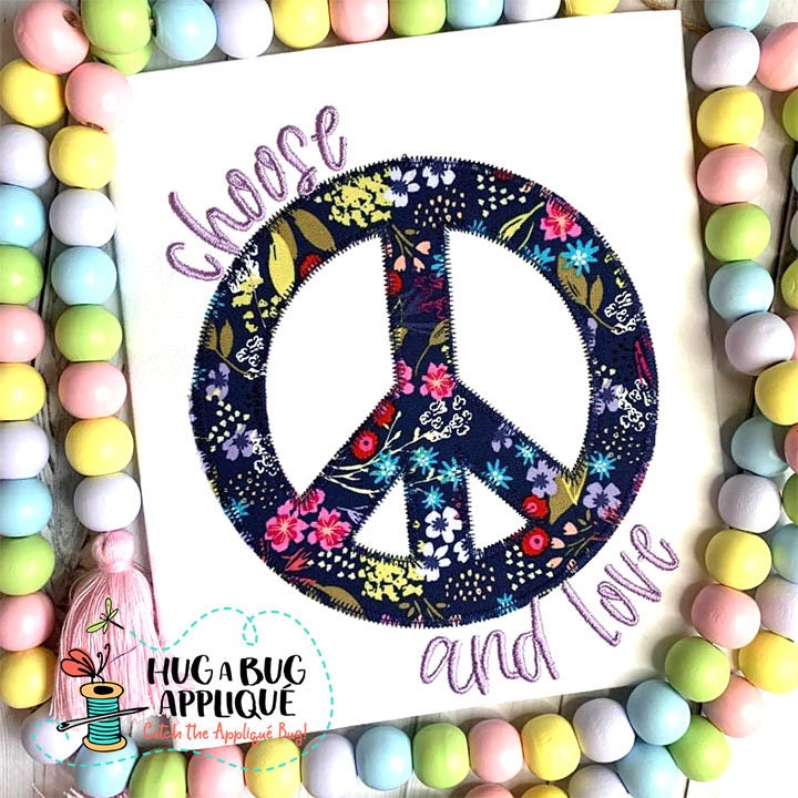 Peace Sign Zig Zag Stitch Applique Design 5x7 6x10 8x8 8x12 - Etsy