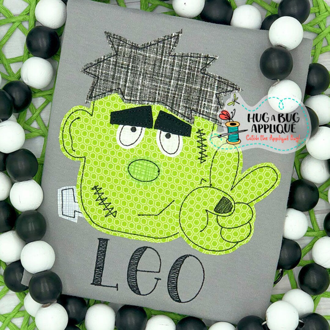 Frankenstein Peace Bean Stitch Applique Design 5x7 6x10 8x8 8x12 9x9 - Etsy