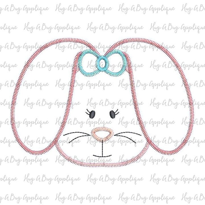 Floppy Ear Bunny Bow Zig Zag Stitch Applique Design 5x7 6x10 | Etsy