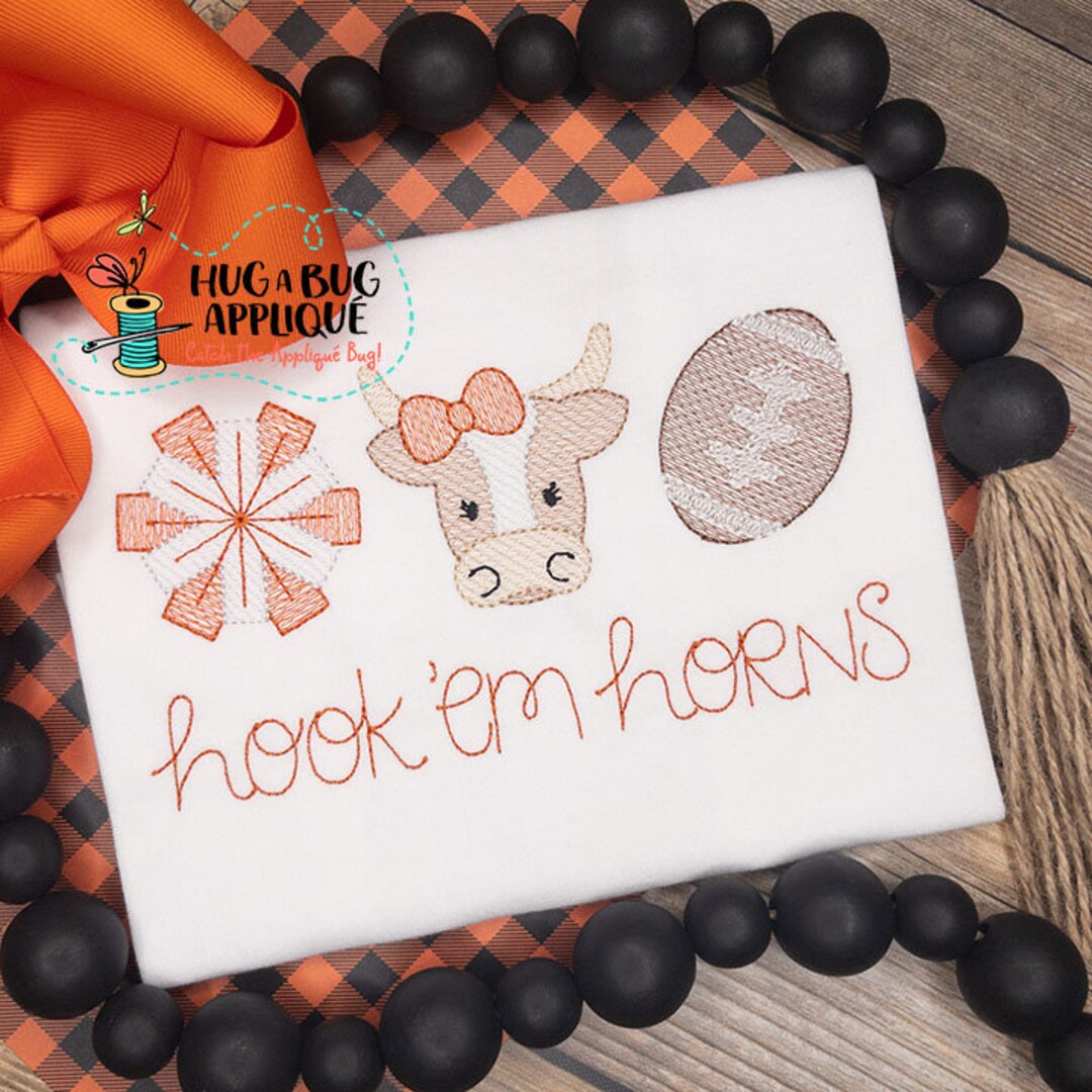 Cheer Longhorn Football Sketch Stitch Embroidery Design 5x7 6x10 8x8 ...