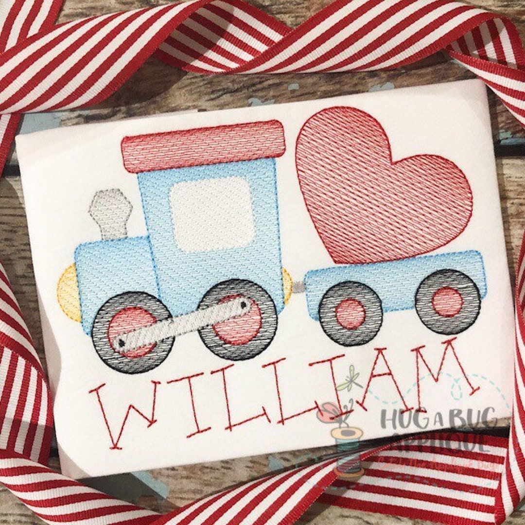 Valentine Train Heart Sketch Stitch Embroidery Design 5x7 6x10 8x8 8x12 ...