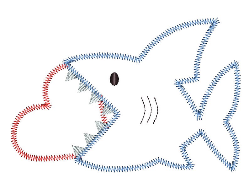 Shark Heart Zig Zag Stitch Applique Embroidery Design 5x7 6x10 - Etsy