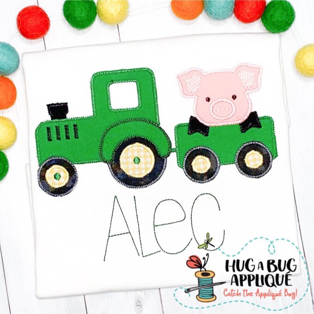 Pig Tractor Zig Zag Stitch Applique Design 5x7 6x10 8x8 9x9 8x12 - Etsy