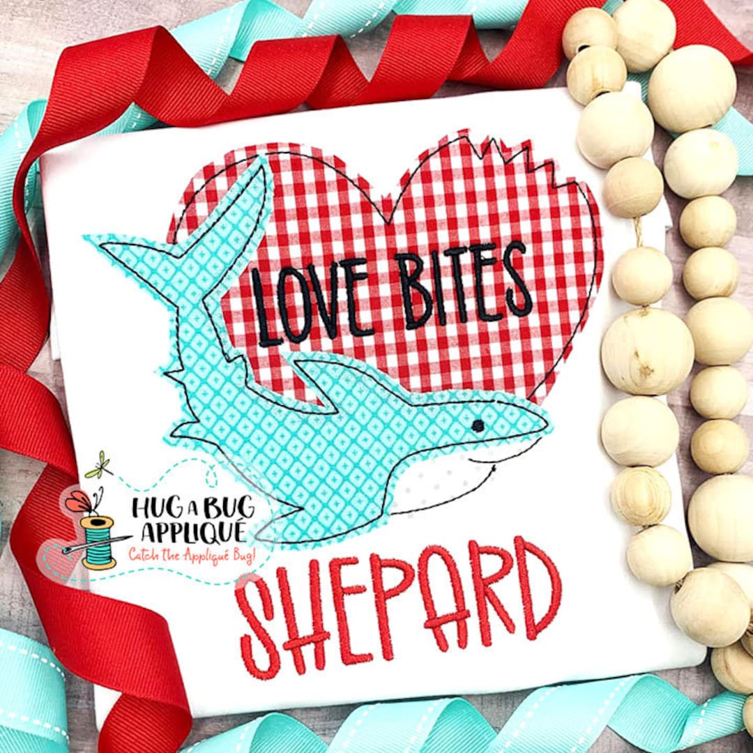 Shark Bite Heart Bean Stitch Applique Design 5x7 6x10 8x8 8x12 9x9 - Etsy