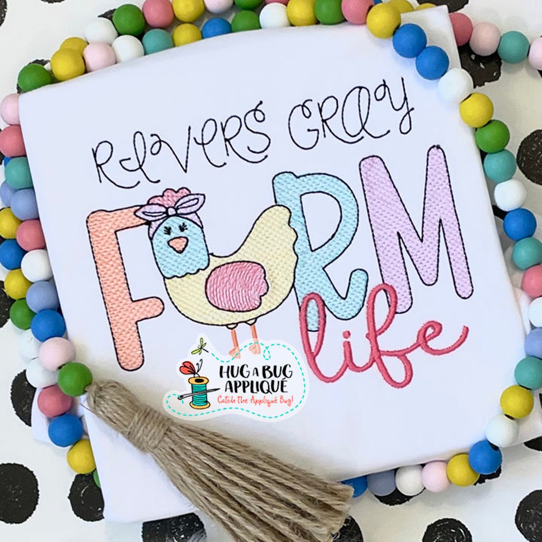 Farm Life Chicken Sketch Stitch Embroidery Design 5x7 6x10 8x8 8x12 9x9 ...