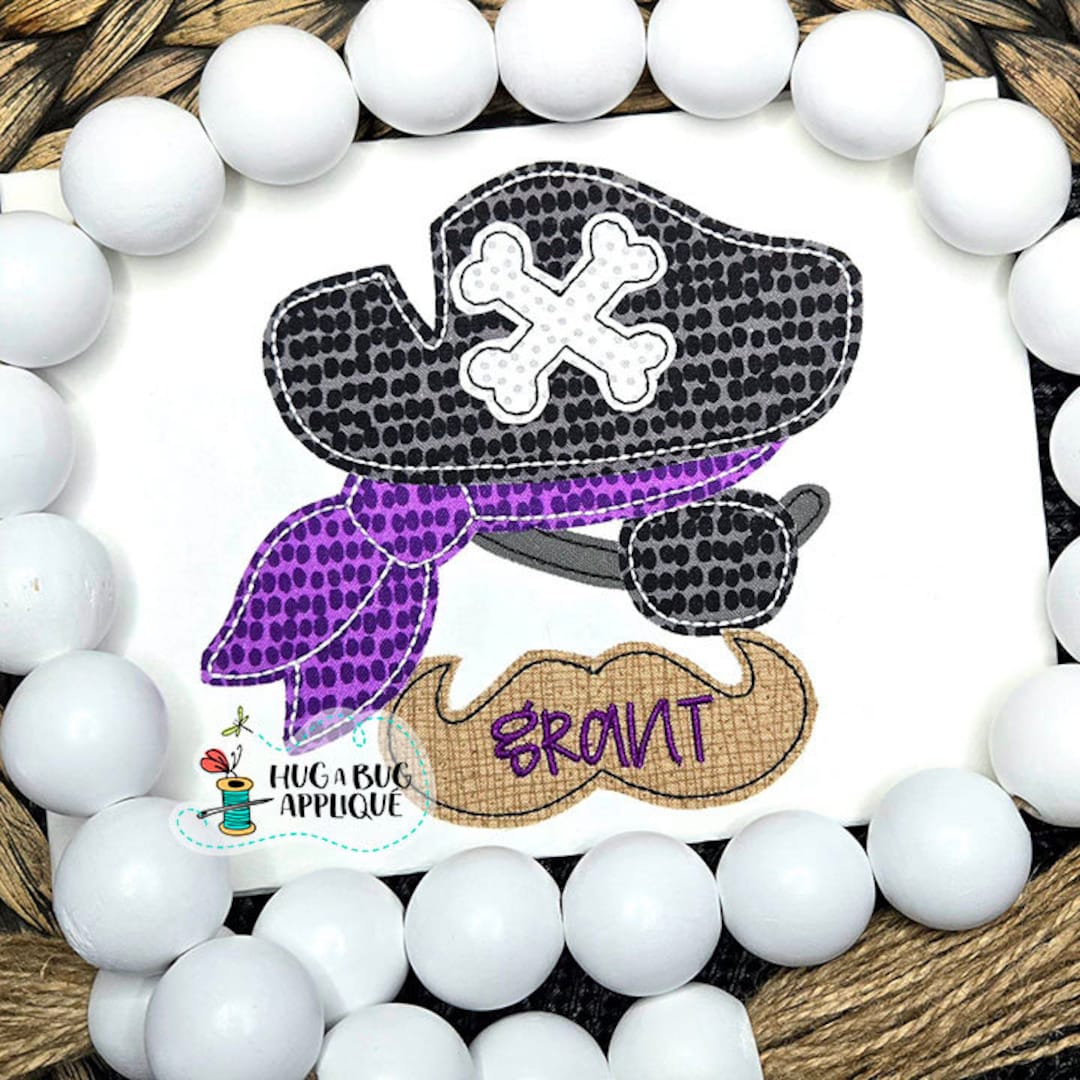 Pirate Mustache Bean Stitch Applique Design 5x7 6x10 8x8 8x12 9x9 - Etsy