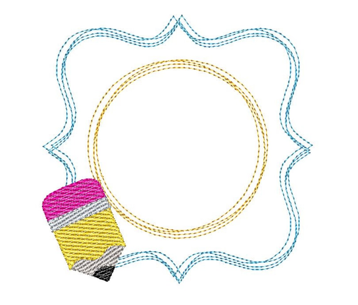 Scribble Frame School Pencil Embroidery Design 4x4 5x7 6x10 - Etsy