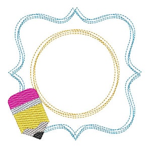 Scribble Frame School Pencil Embroidery Design 4x4 5x7 6x10 8x8 9x9 - Etsy