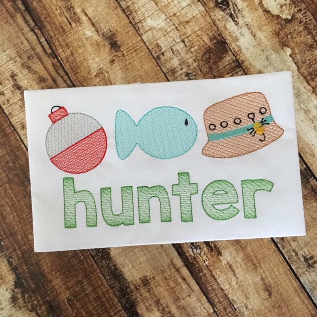 Fishing Trio Cork Fish Hat Sketch Stitch Embroidery Design 5x7 6x10 8x8 ...