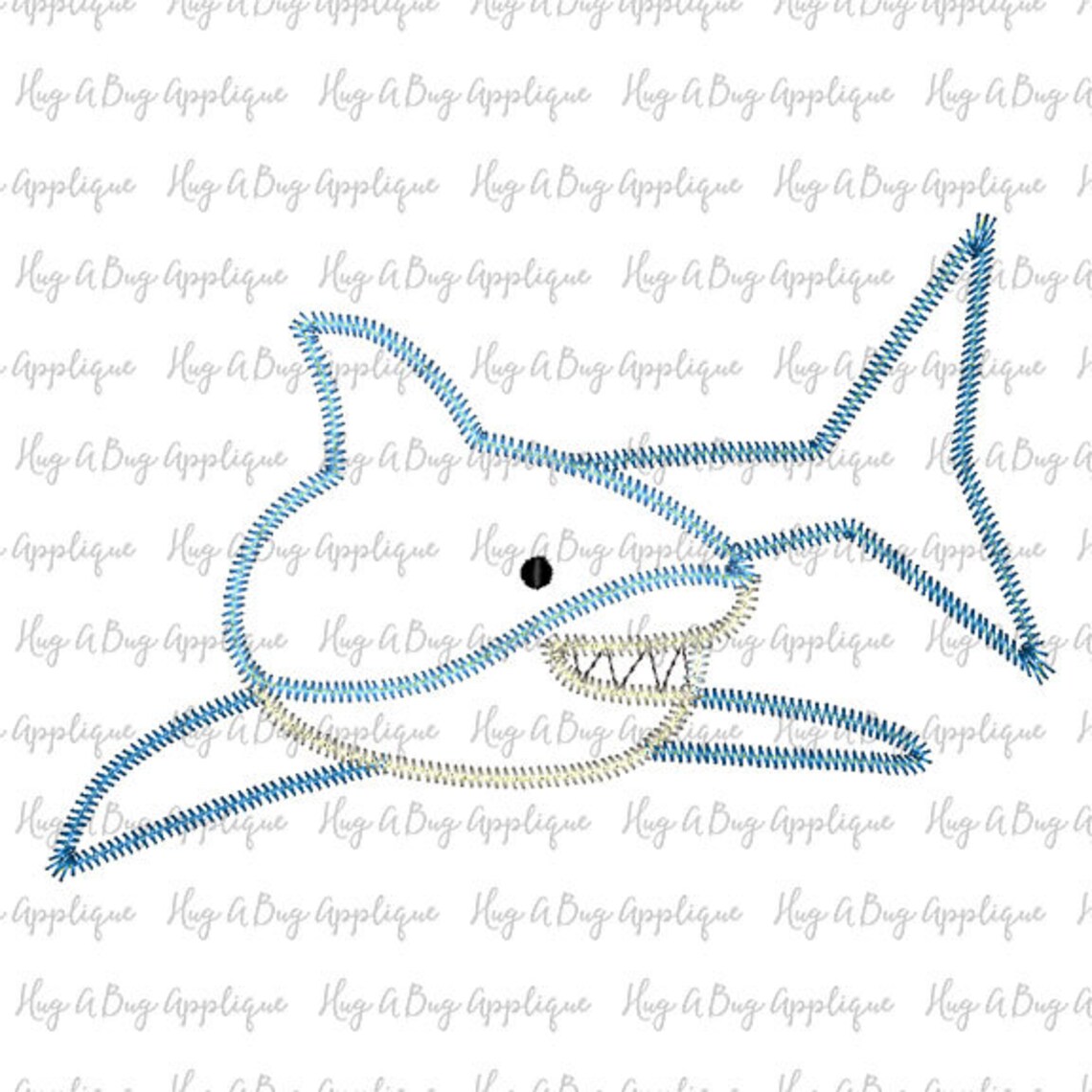 Shark 1 Zig Zag Stitch Applique Design 5x7 6x10 8x8 9x9 8x12 - Etsy