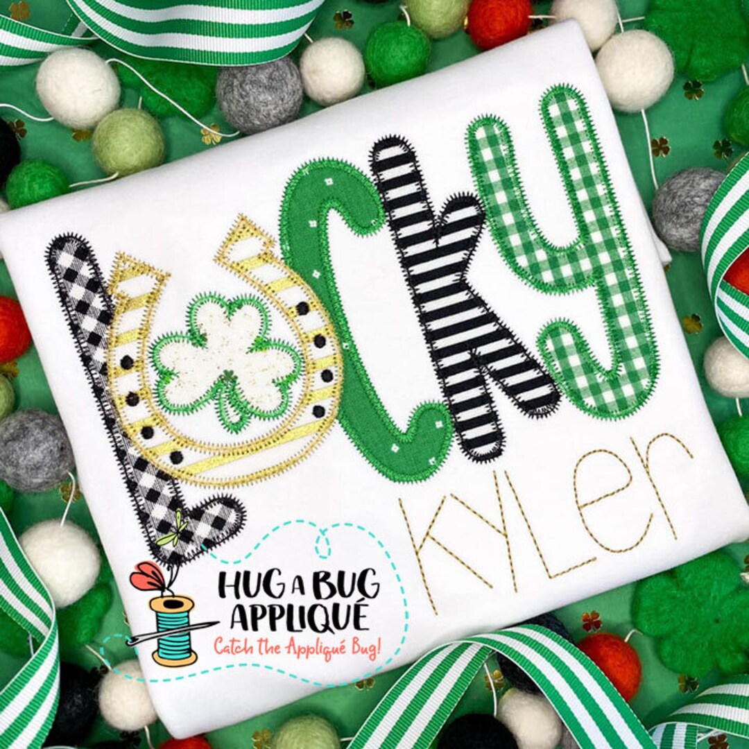 Lucky Horseshoe Shamrock Zig Zag Stitch Applique Design 5x7 6x10 8x8 ...