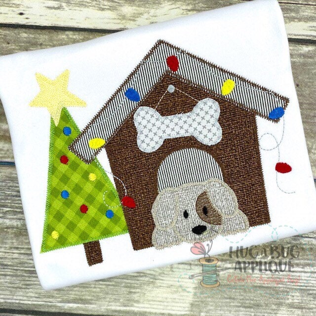 Dog House Tree Zig Zag Stitch Applique Design 5x7 6x10 8x8 - Etsy