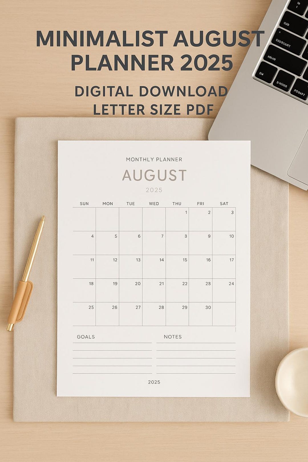 Printable Minimalist August Calendar With a Weekly Planer! Instant ...