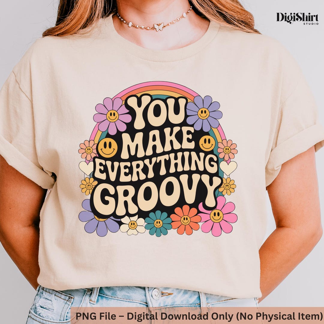 Groovy 70s Smiley Face PNG: Retro Rainbow Flower Power (digital ...