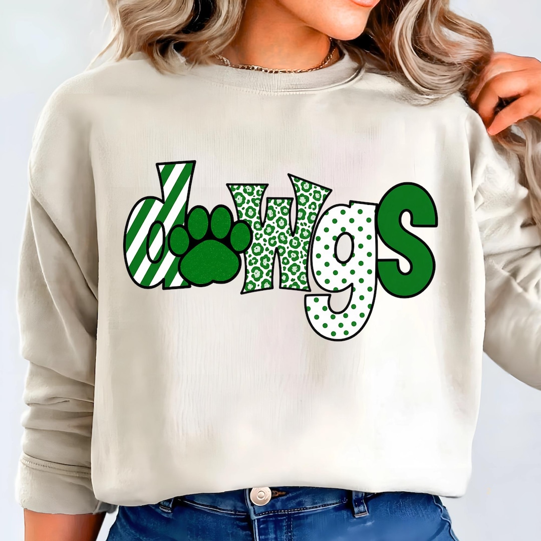 Dawgs PNG SVG, Kelly Green Paw Print Design, Leopard Print Letters ...