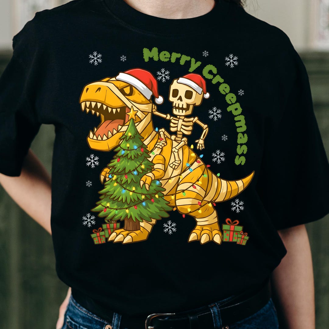 Merry Creepmass Dinosaur PNG | Funny T Rex Christmas Skeleton | Spooky ...