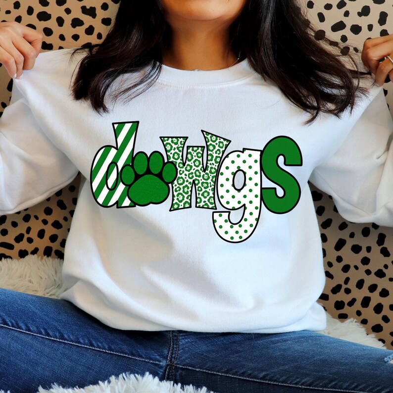 Dawgs PNG SVG, Kelly Green Paw Print Design, Leopard Print Letters ...