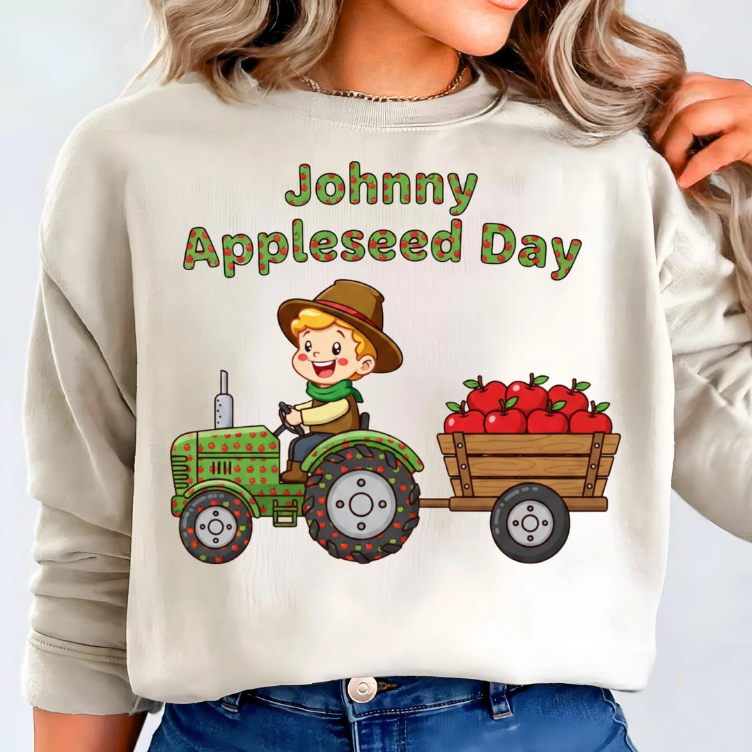 Johnny Appleseed Day PNG SVG| Cute Kid Tractor With Apple Cart ...