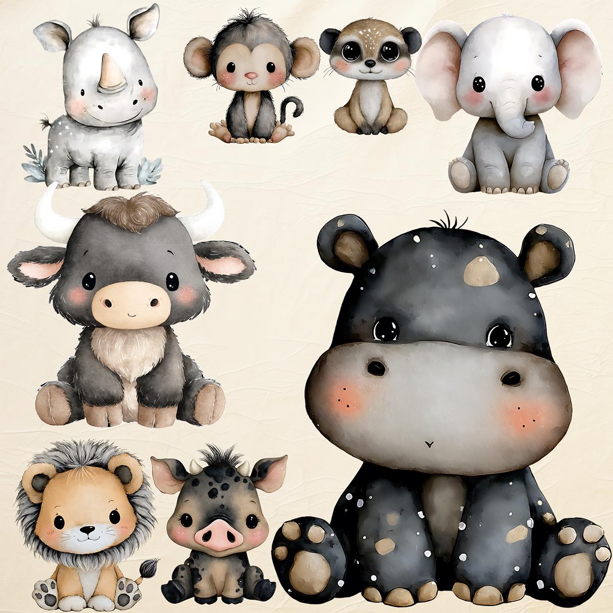 Watercolor Baby Safari Animals Clipart: Nursery Decor PNG (digital ...