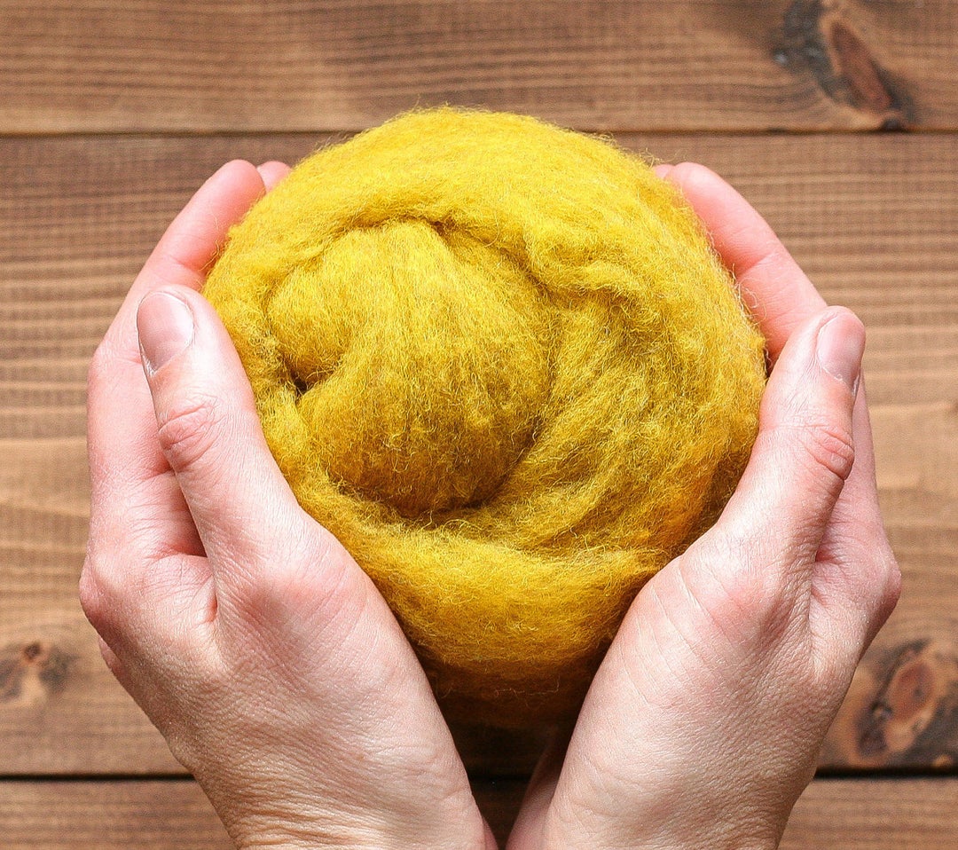 Goldenrod Yellow Carded Wool Batt for Needle Felting, Wet Felting, and ...