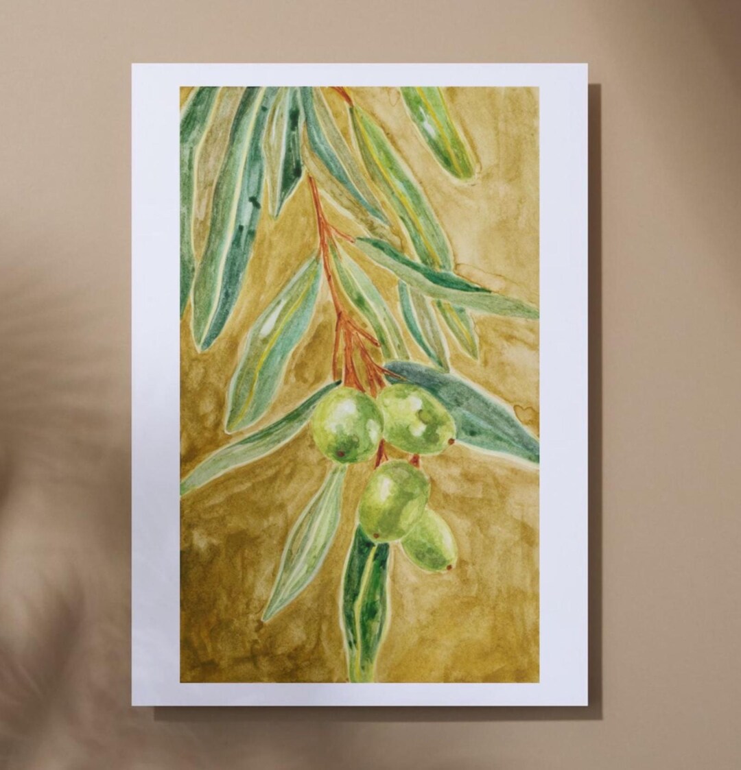 Olive Branch Art Print, Olive Watercolor Art, Olive Aesthetic ...