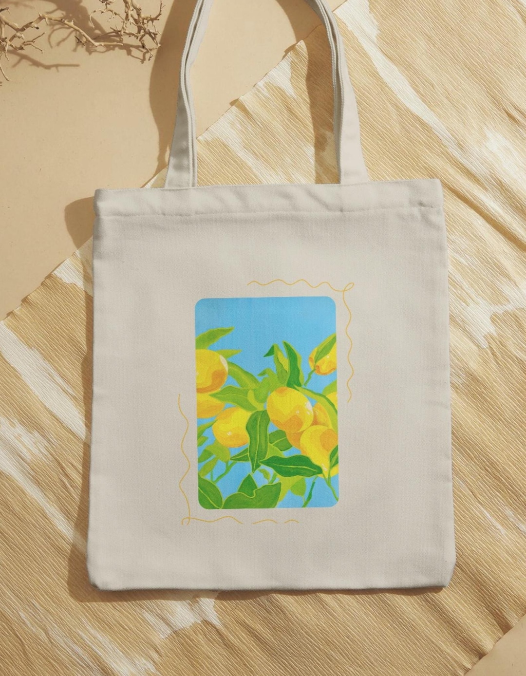 Lemon Canvas Tote, Lemon Acrylic Art, Amalfi Lemon Tote, Summer Tote ...