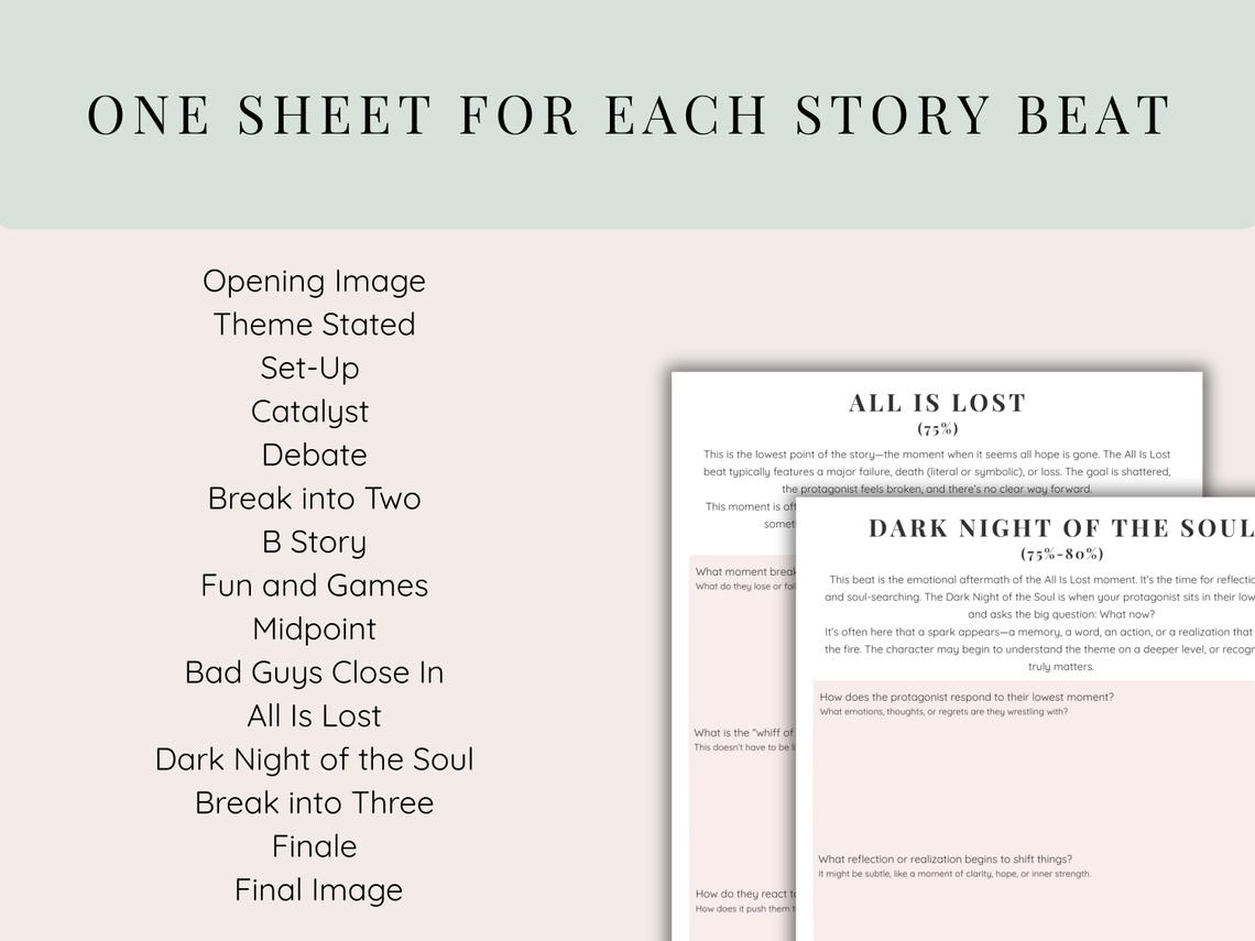 Save the Cat Beat Sheet Template: Novel & Screenplay Writing Outline ...