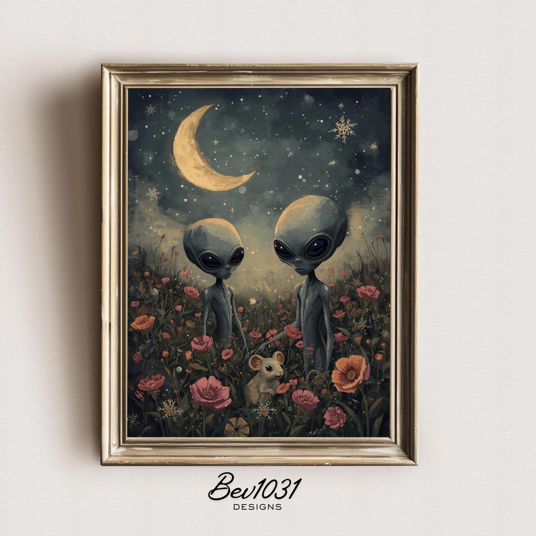 A Gentle Encounter | Whimsical Alien Wall Art | Sci-fi Decor | Cozy ...