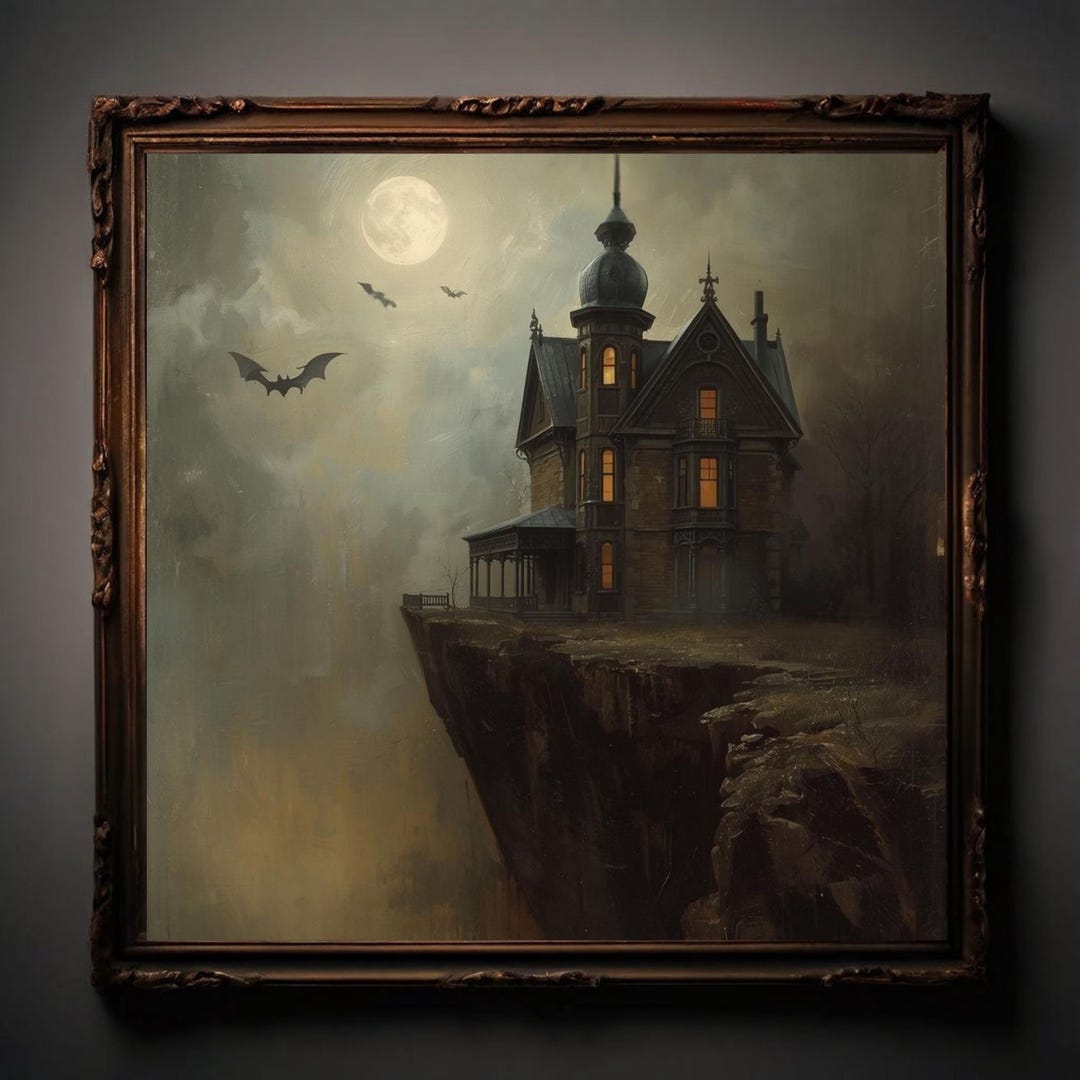 Victorian Cliffside Manor | Gothic Haunted House Oil Painting Style ...