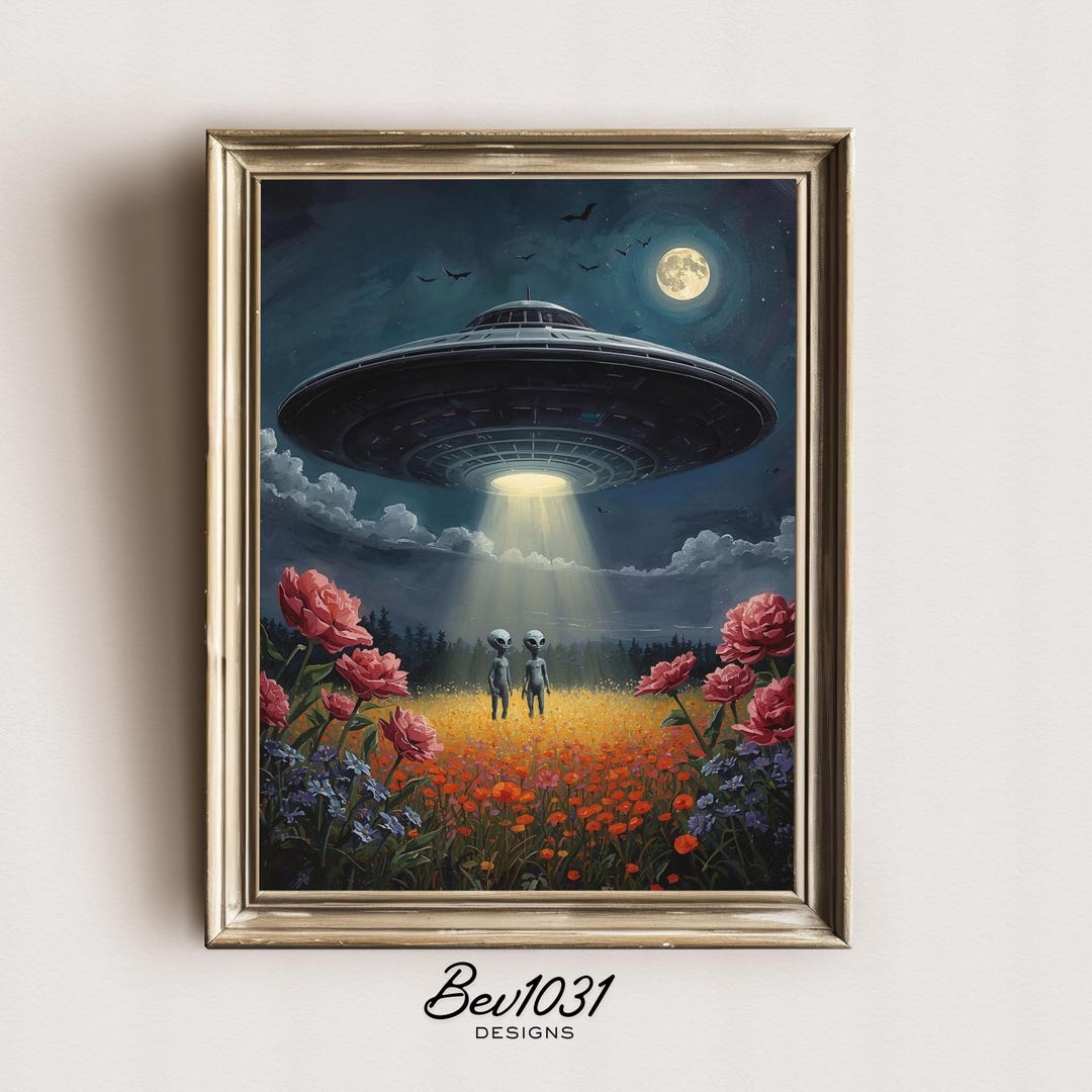 Alien Pick up Spot | Surreal Wall Art | UFO Night Scene | Digital ...