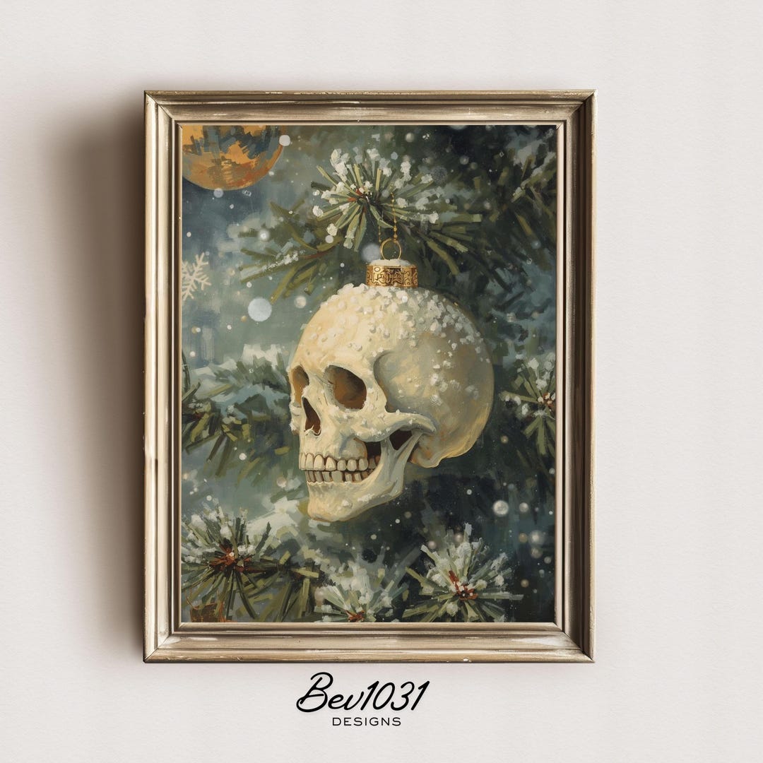 Macabre Christmas Ornament | Snow Covered Skull | Gothic Winter Wall ...