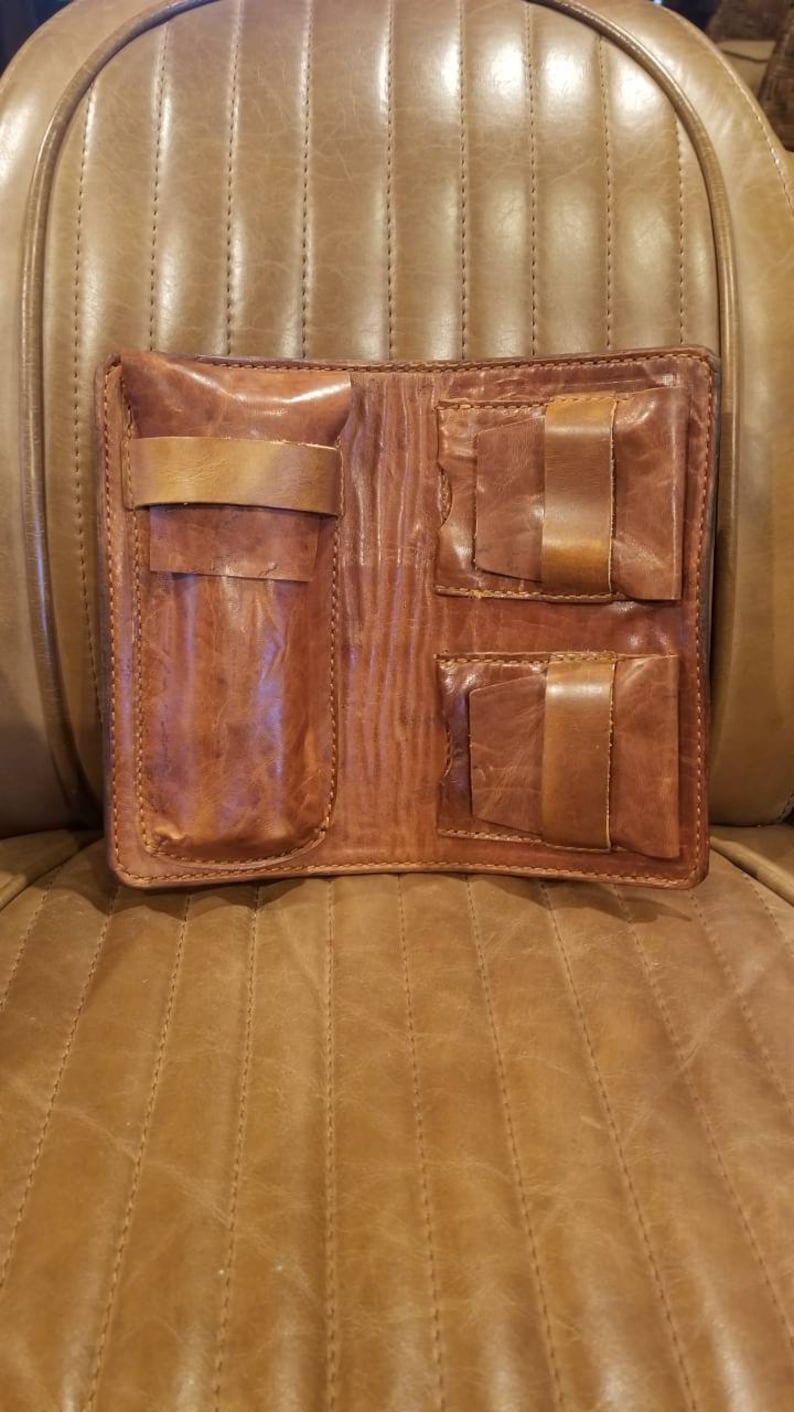 3 Pocket Full Grain leather Cigar Wallet with Leather strap | Etsy