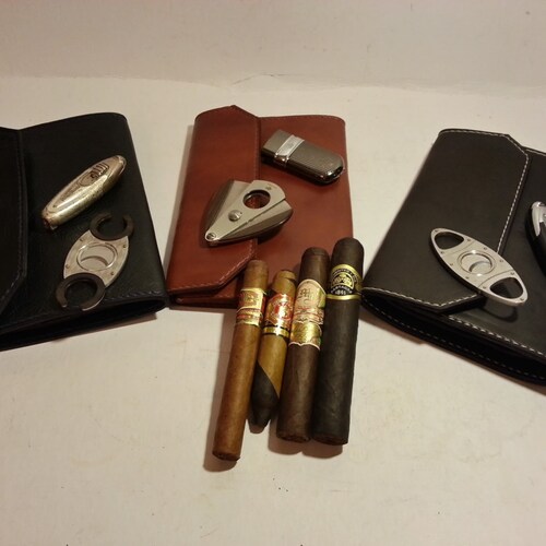 3 Pocket Full Grain Leather Cigar Wallet With Leather Strap - Etsy
