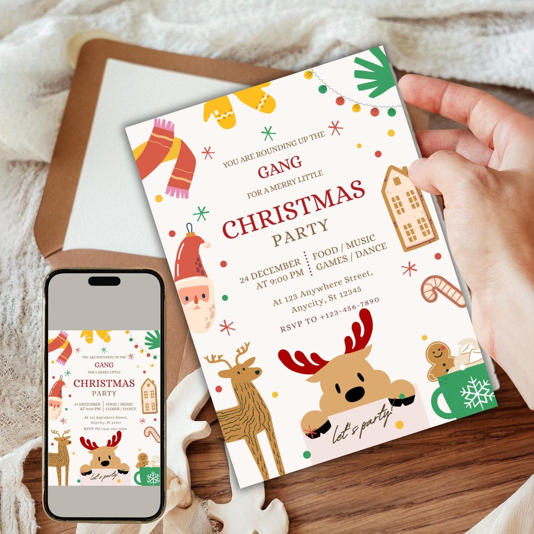 Editable Reindeer Christmas Party Invitation, Holiday Template (canva ...